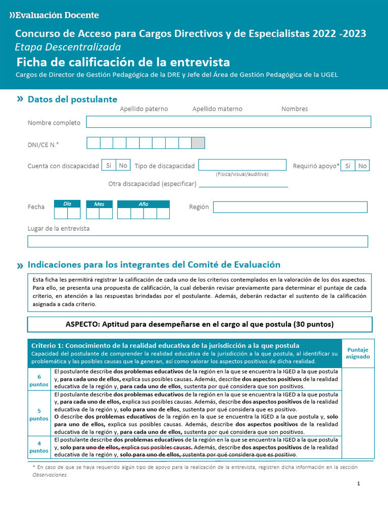 Ficha de Calificación de La Entrevista Acceso DGP JAGP | PDF ...