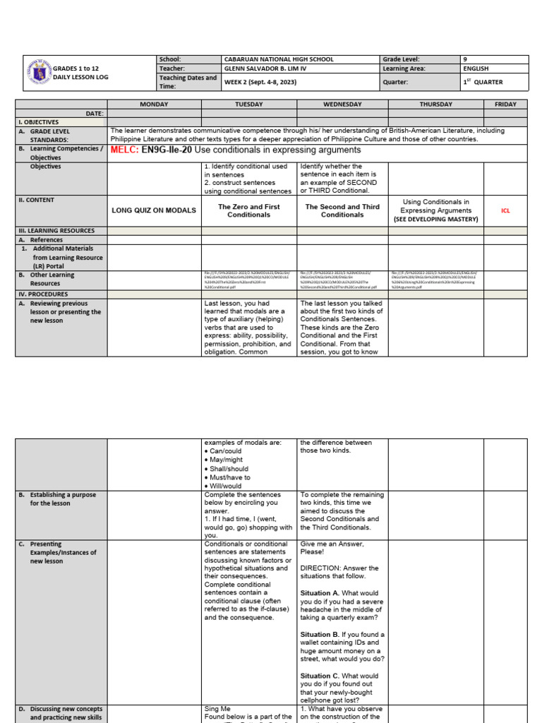 ENGLISH 9 Q1 W2 Use Conditionals in Expressing Arguments | PDF ...