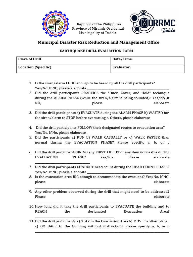 EQ Evaluation Form | PDF | Emergency Evacuation | Civil Defense EQ Evaluation Form | PDF | Emergency Evacuation | Civil Defense