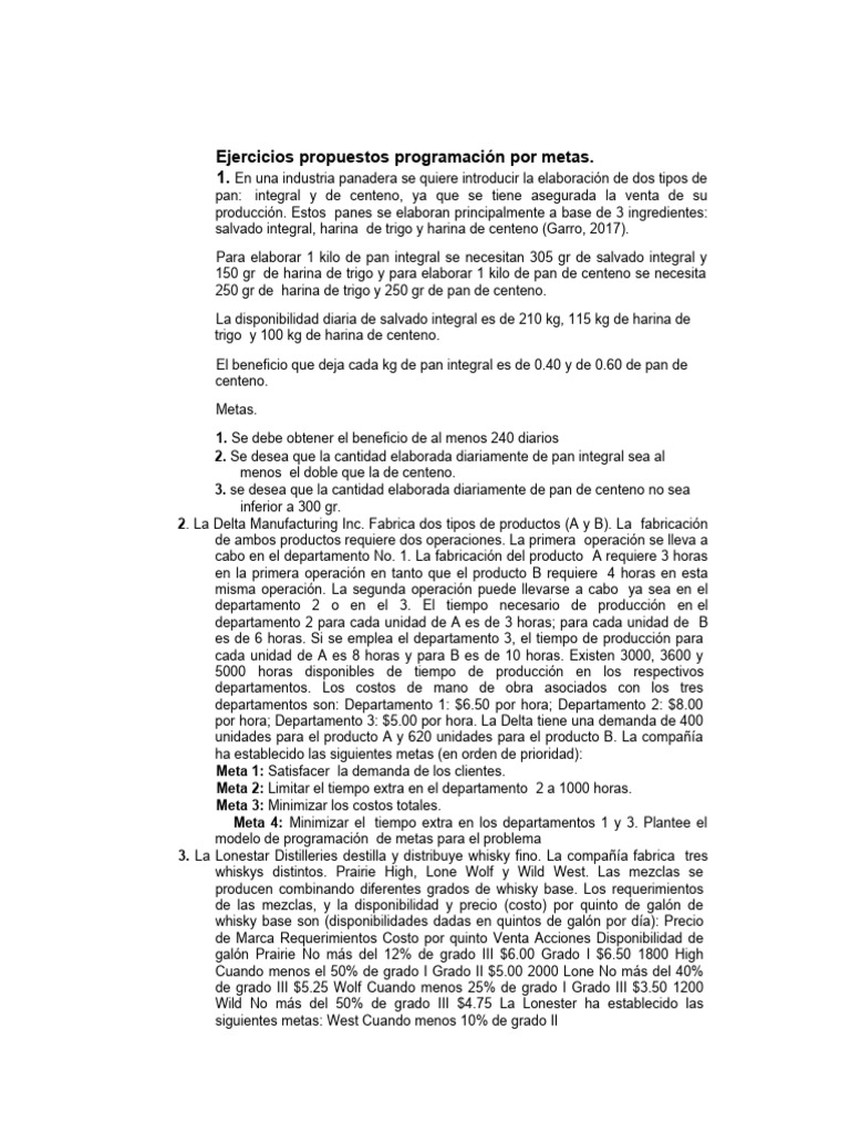 Ejercicios Propuestos Programación Por Metas | PDF