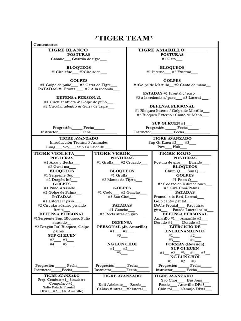 Fichas Tiger Team - JUNTAS | PDF | Deportes de combate