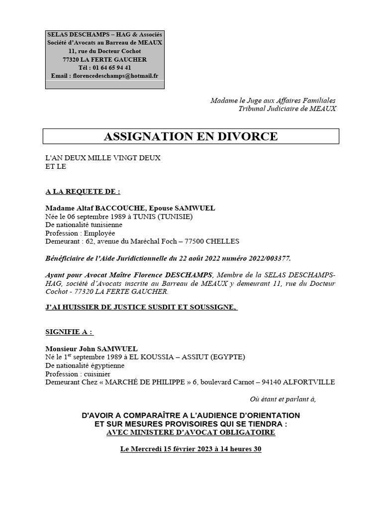 Assignation | PDF | Médiation | Divorce