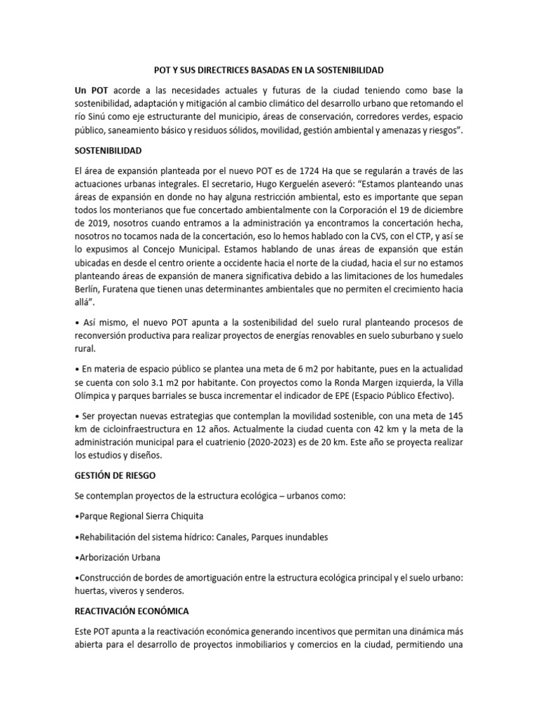 Pot y Sus Directrices Basadas en La Sostenibilidad | PDF | Sustentabilidad | Entorno natural