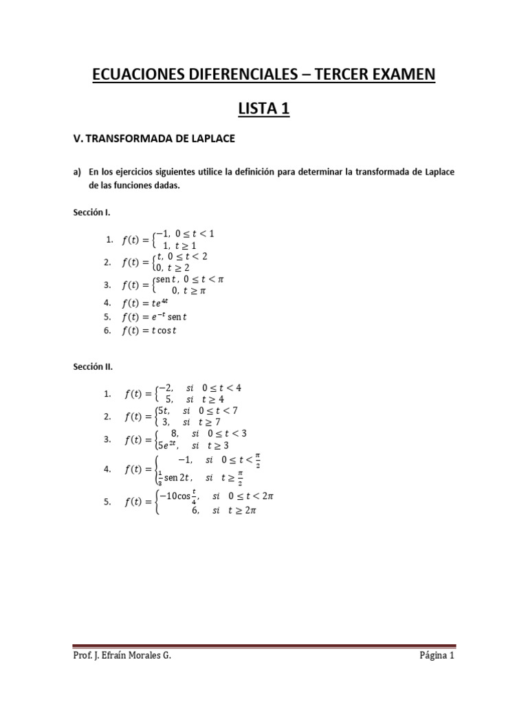 Examen3 - Lista1 - EcuacionesDiferenciales 2023-2 | PDF | Transformada de Laplace | Física