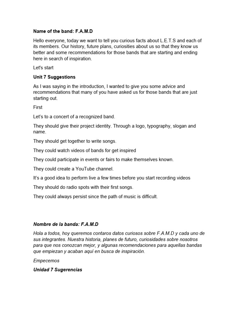 ORAL PROJECT INGLES - ESPAÑOL | PDF