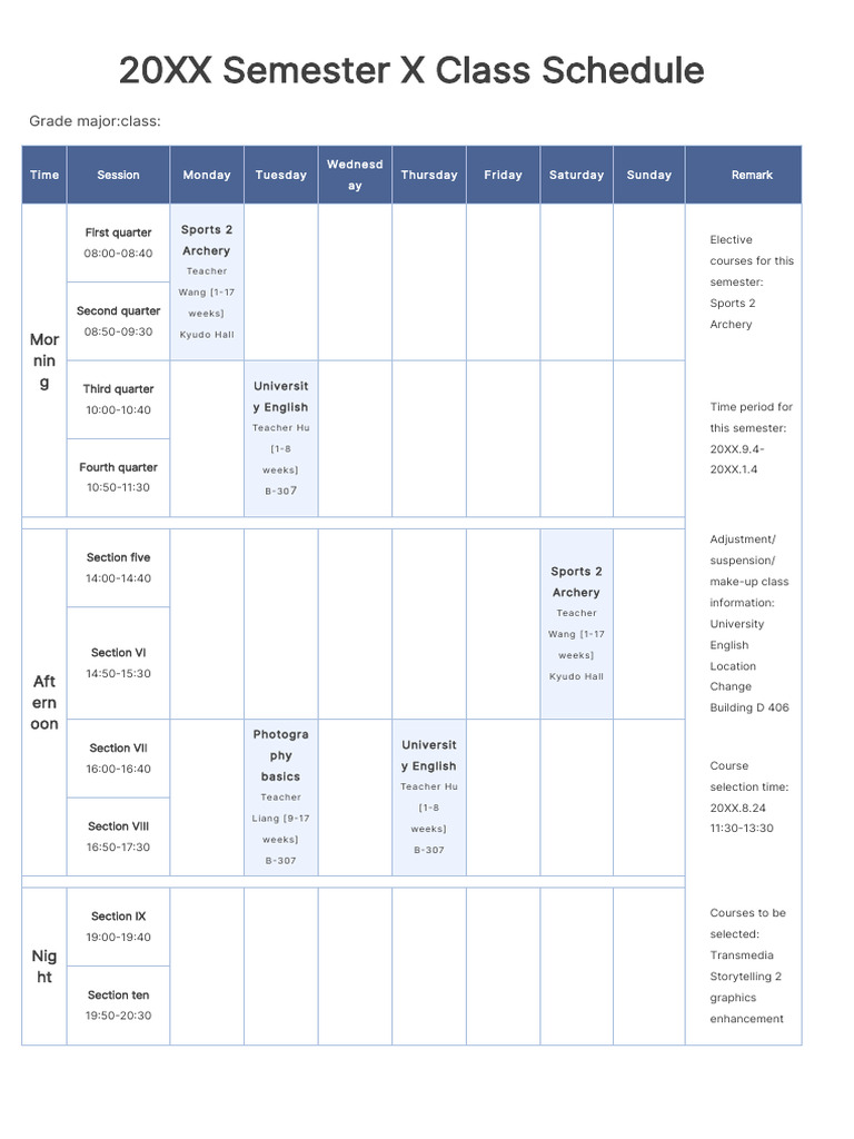 20XX Semester X Class Schedule | PDF | Academic Term | Schools