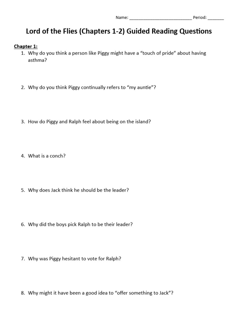 LOTF Chapters 1-2 Questions | PDF