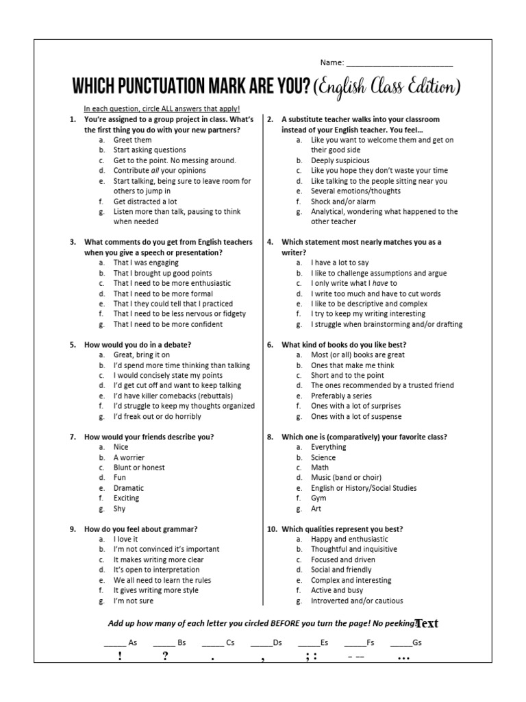 Punctuation Mark Quiz PDF 1 | PDF
