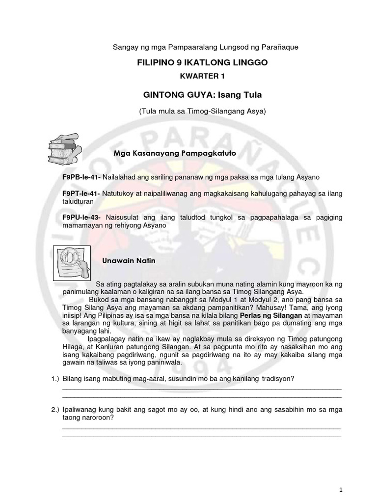 Filipino Q1 Module1 Grade9-Week3 | PDF