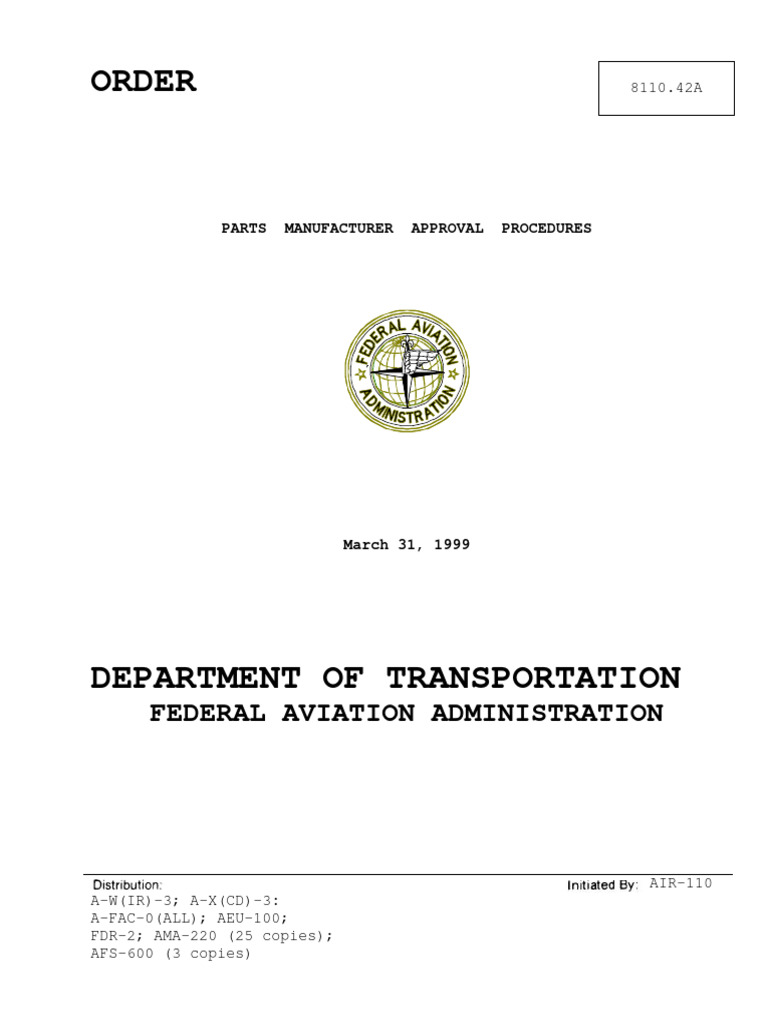 FAA Parts Manufacturer Approval Guide | PDF | Transport | Aviation