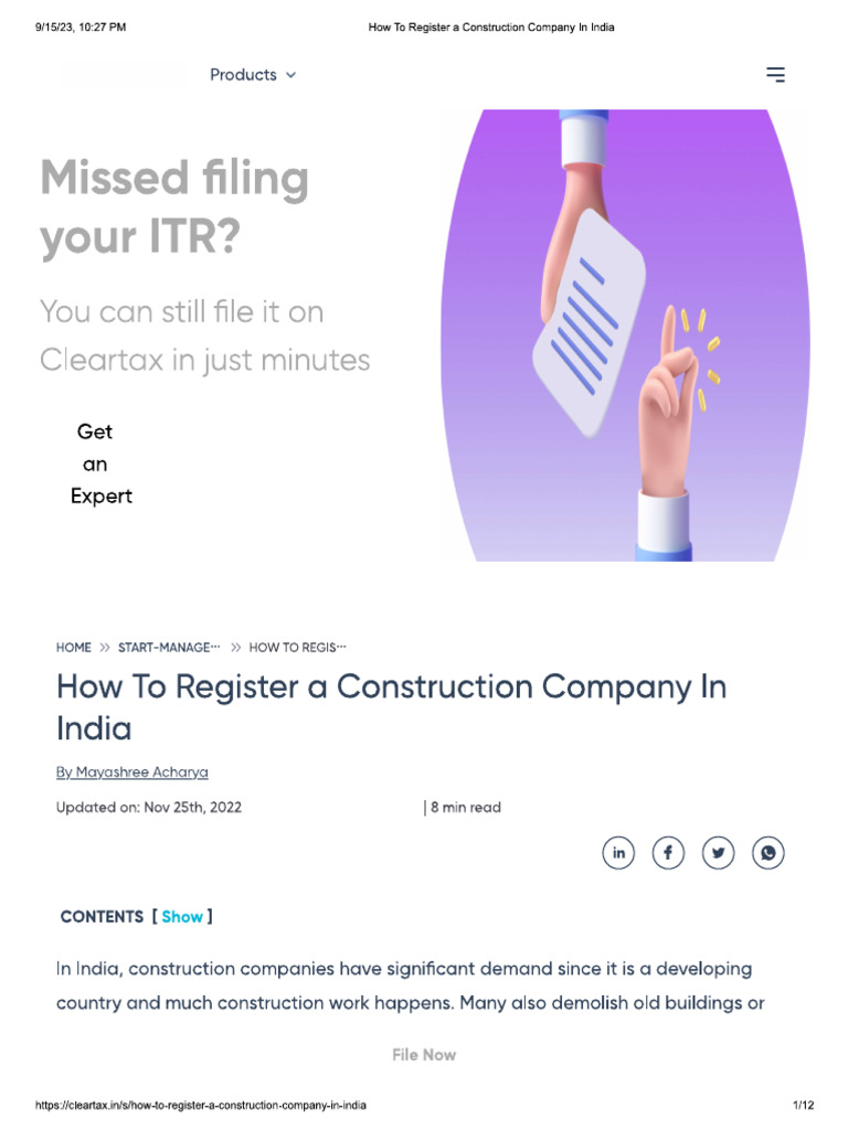 How To Register A Construction Company in India | PDF