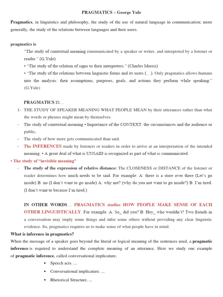 Understanding Pragmatics in Language | PDF | Linguistics | Interpretation (Philosophy)
