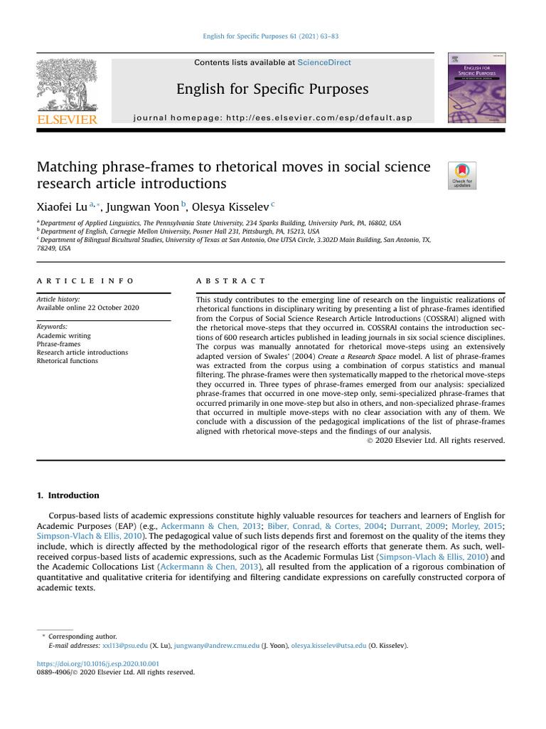 Rhetorical Moves in Social Science Introductions | Download Free PDF | Social Sciences | Linguistics