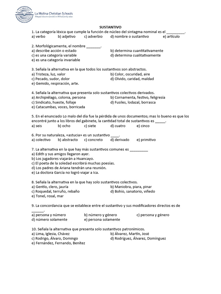 Sustantivo Adjetivo Determinantes - Undécimo | PDF