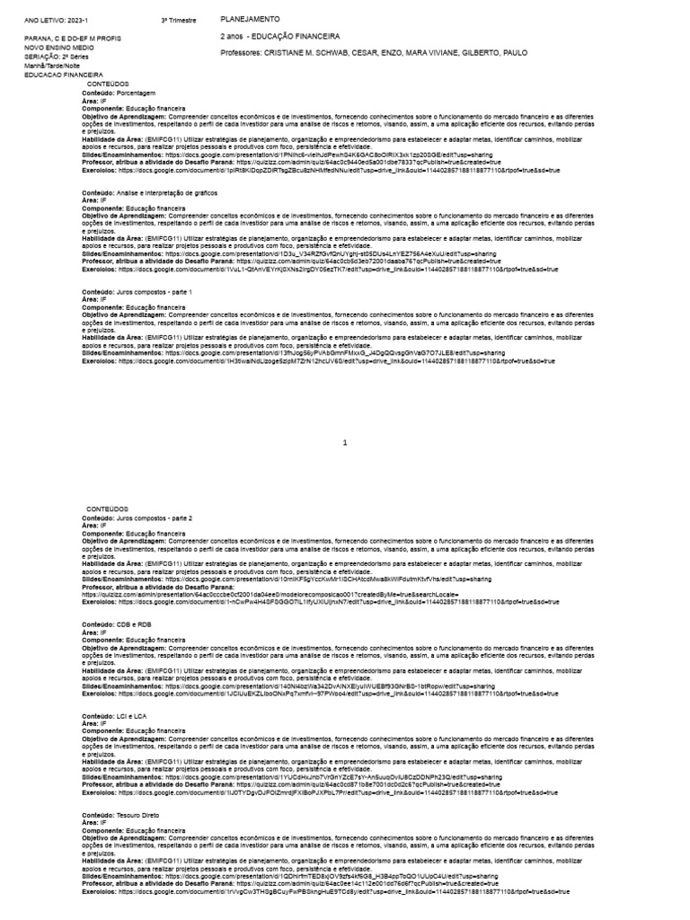 PTD - 2 Anos - Ed. Fin. - 3º Tri | PDF | Investimentos | Economia