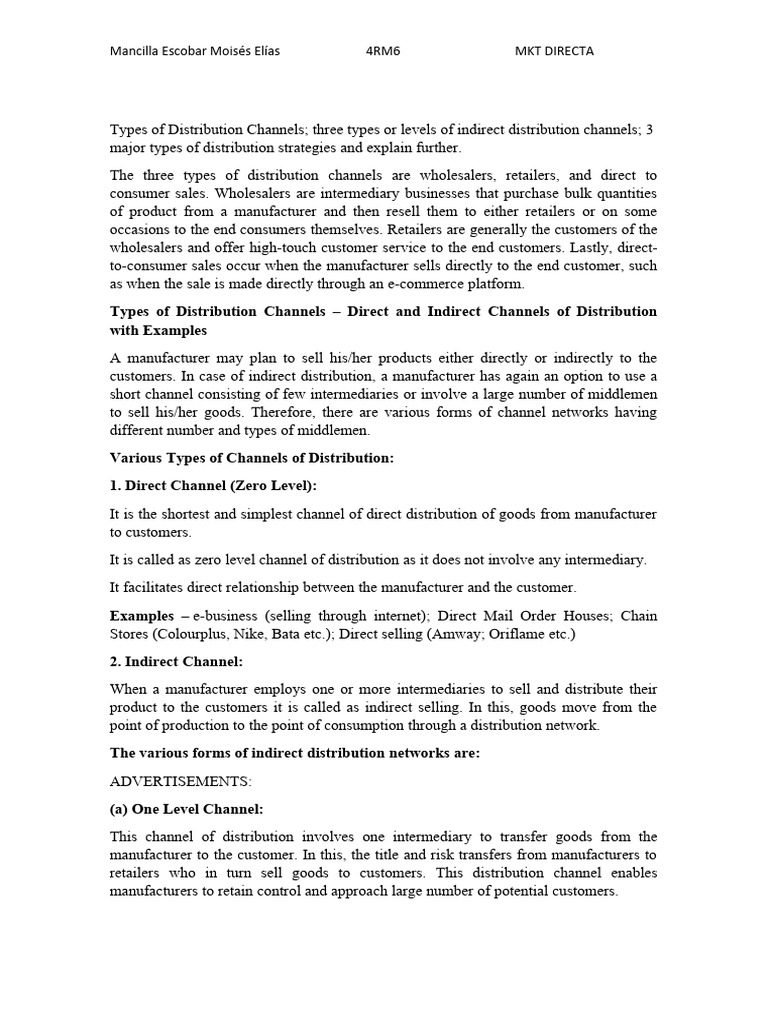 Types of Distribution Channels Explained | PDF | Retail | Sales