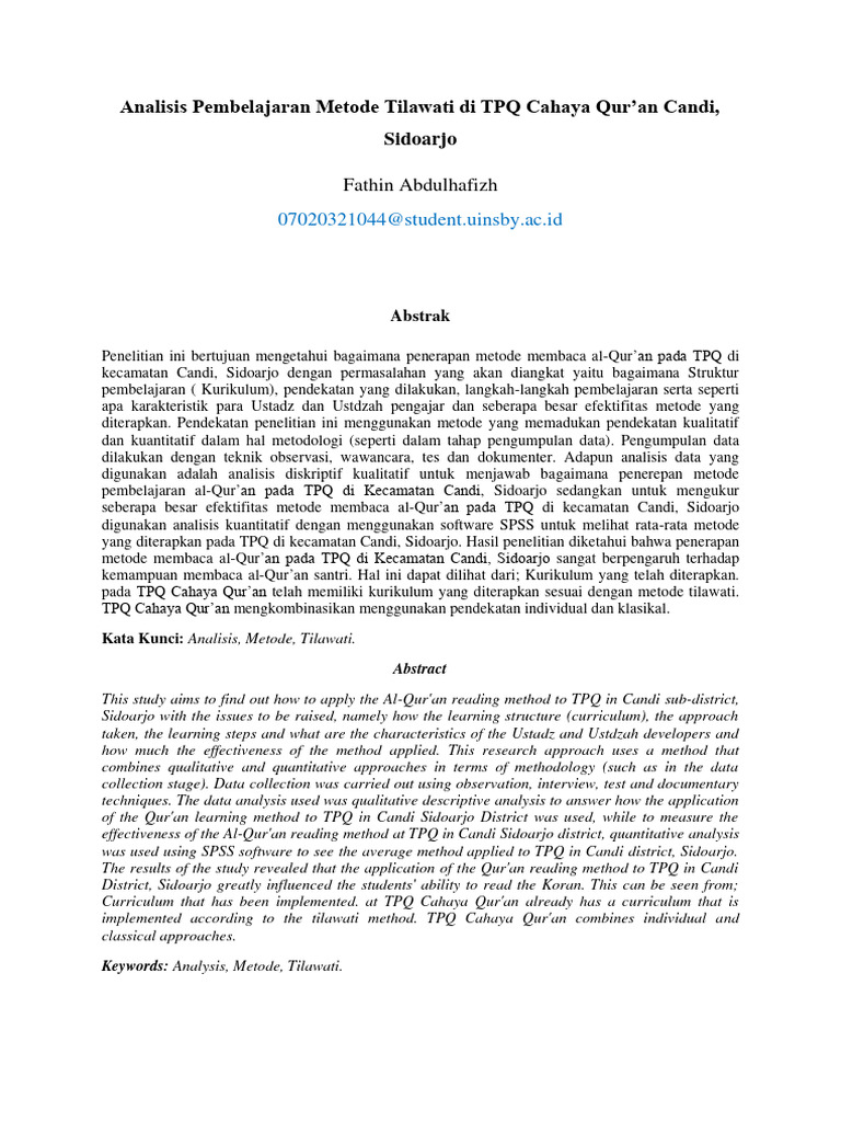 Analisis Pembelajaran Metode Tilawati Di TPQ Cahaya Qur'an | PDF