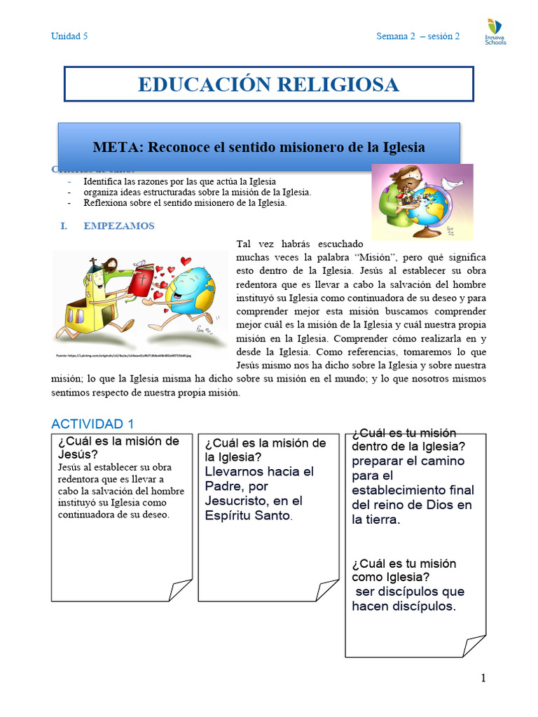 Ficha 4 Semana 2 9no | PDF | Iglesia Católica | Jesús