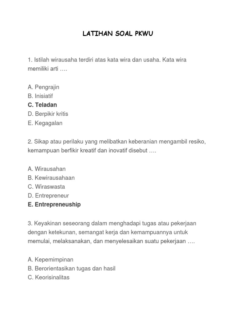 Latihan Soal Pkwu | PDF | Karier & Perkembangan | Seni
