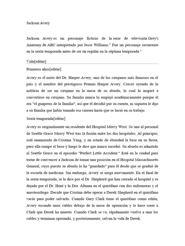 Jackson Avery: Personaje de Grey's Anatomy | PDF