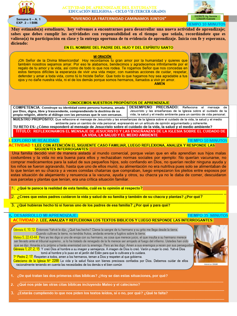 Actividad #02 - Exp. 2 - 3° G. (Ficha) | PDF | Amor | Jesús