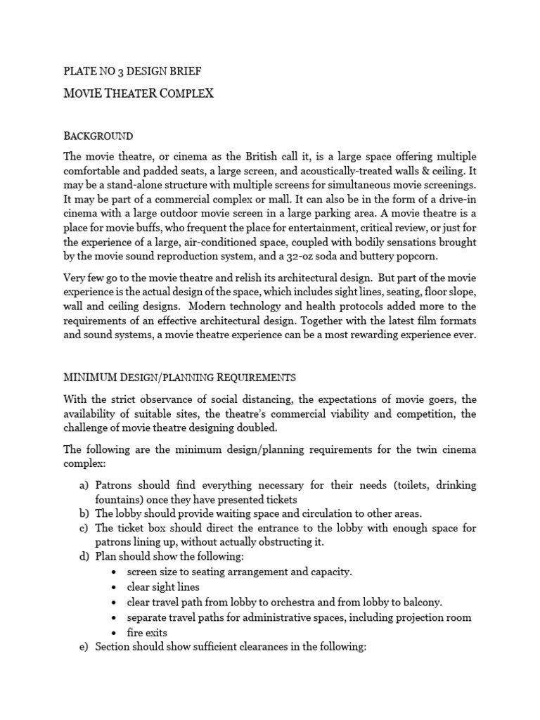 Movie Theater Design Brief | PDF | Movie Theater