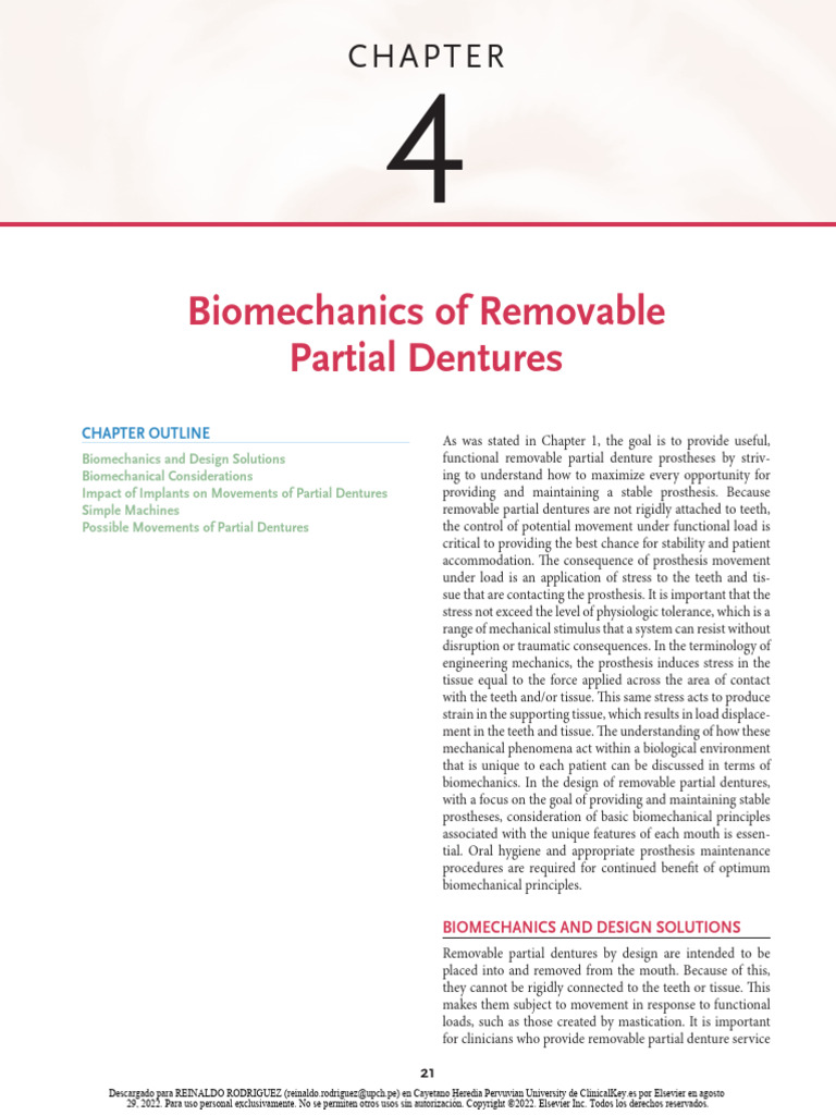 4 Biomechanics of Removable Partial Dentures 1 | PDF | Dentures | Dental Implant