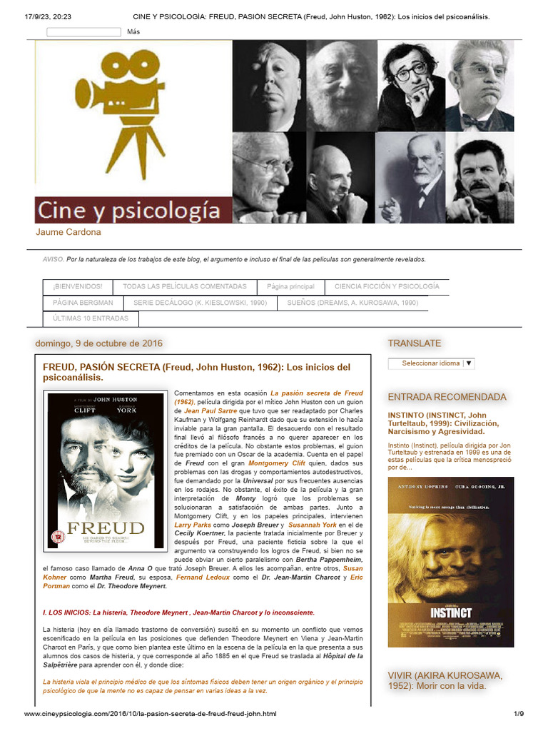 CINE Y PSICOLOGÍA - FREUD, PASIÓN SECRETA (Freud, John Huston, 1962 ...