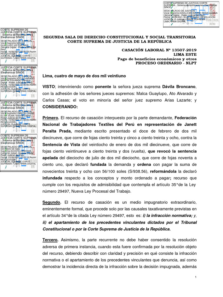 Cas. Lab. 13507-2019-Lima Este | PDF | Judicaturas | Ley procesal