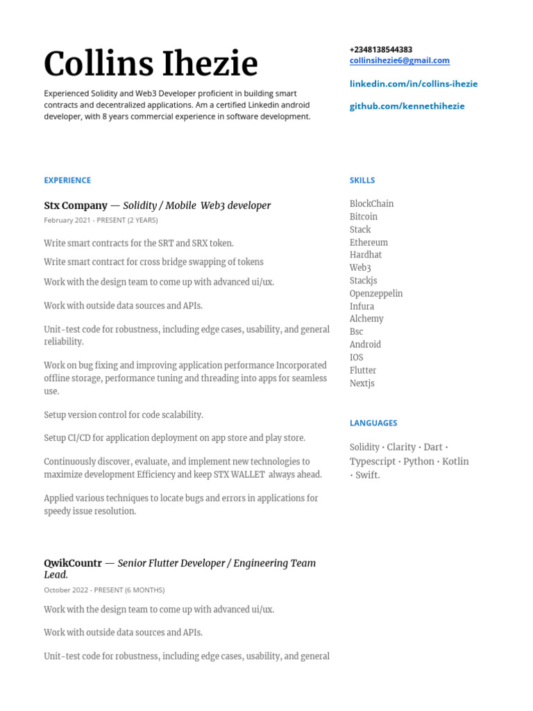 Resume Collins Ihezie | PDF | Technology & Engineering
