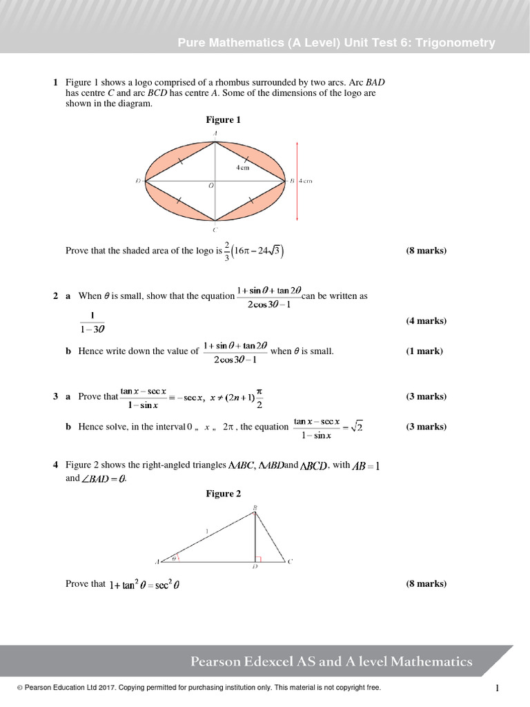 A Level Pure Unit 6 Trigonometry QP | PDF | Equations | Trigonometry