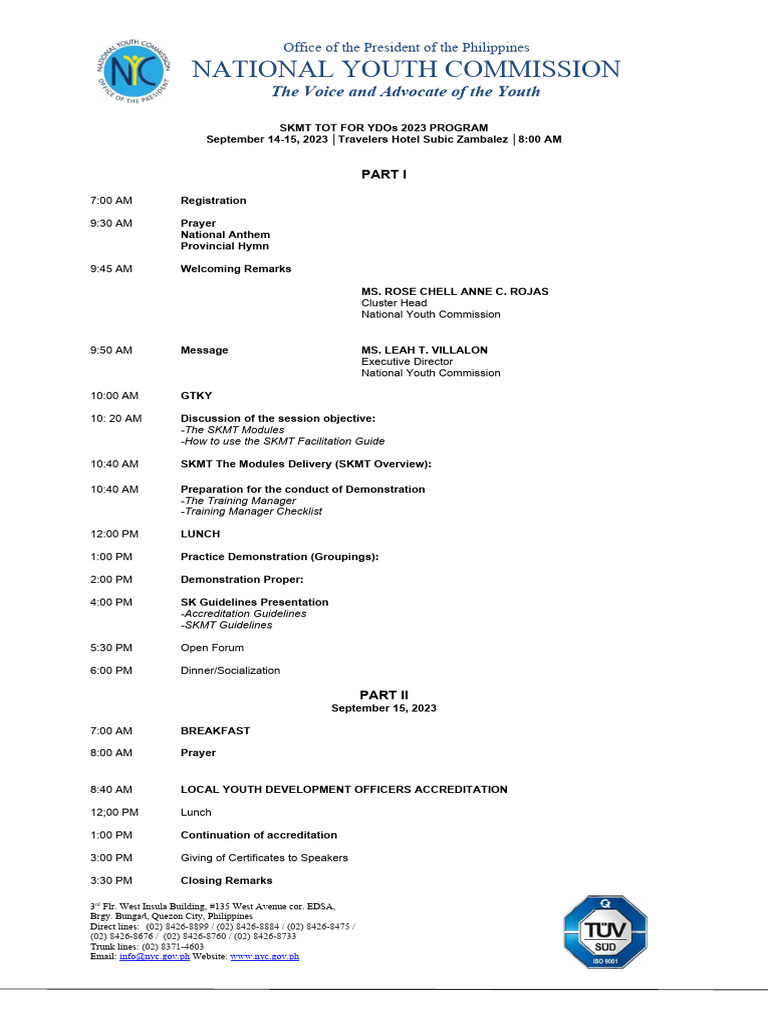 SKMT Tot For Ydos-2023-Program | PDF | Philippines