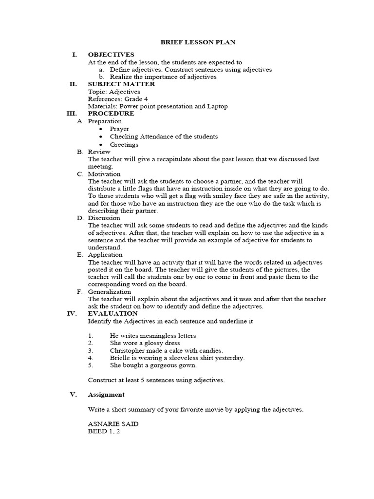 Brief Lesson Plan | PDF | Human Communication