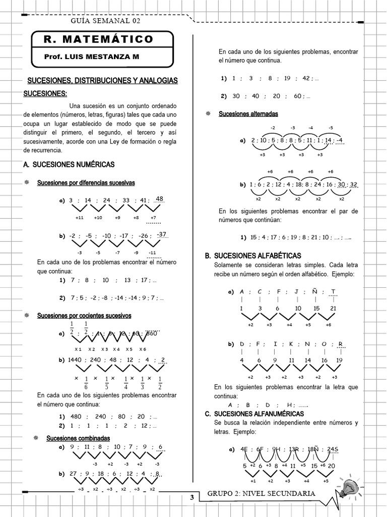 Sucesiones, Distribuciones RM Semana 2 - Prof Mestanza Luis | PDF | Secuencia | Metodología ...