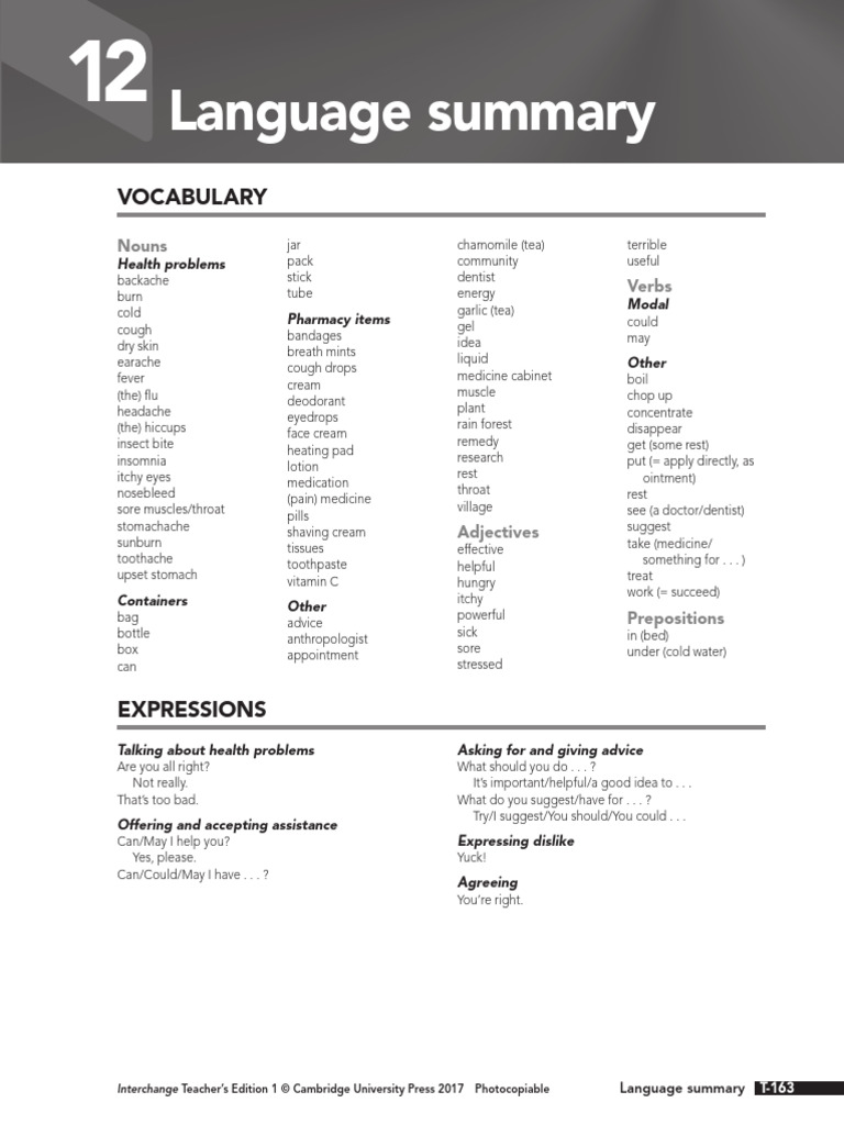 Interchange5thEd Level1 Language Summary Unit12 | PDF | Linguistics
