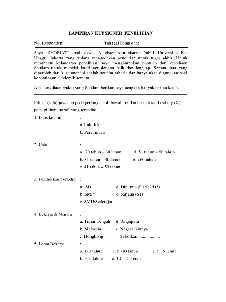 Kuesioner | PDF | Karier & Perkembangan