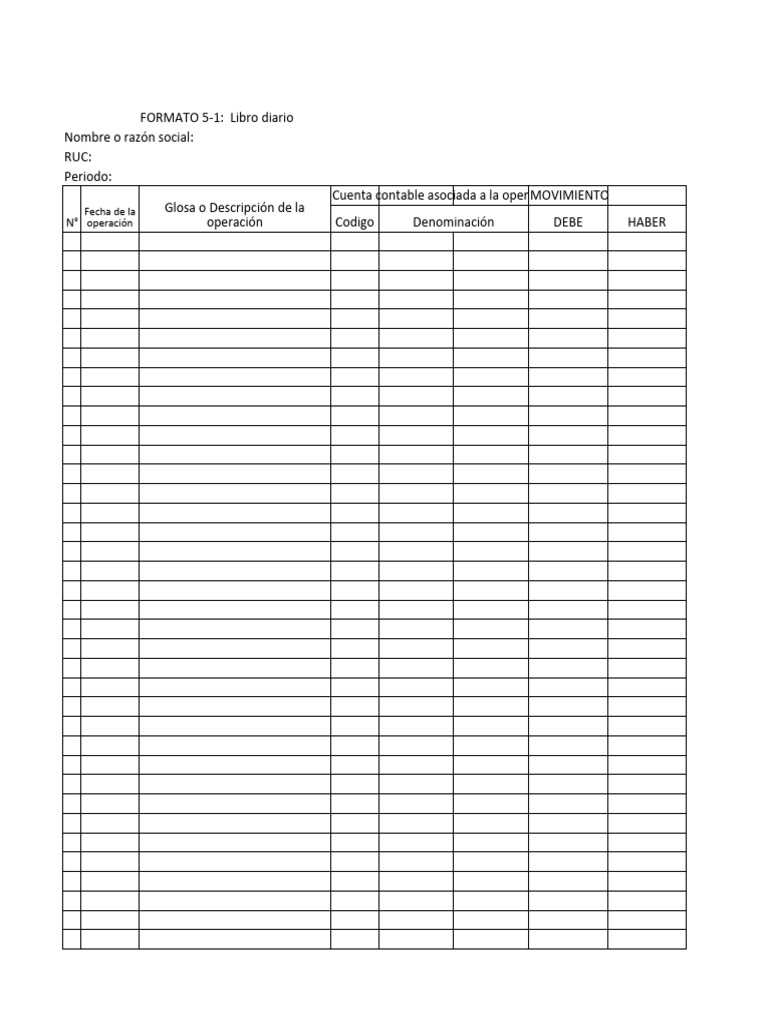 Formato de Libro Diario Contable | PDF | Informática