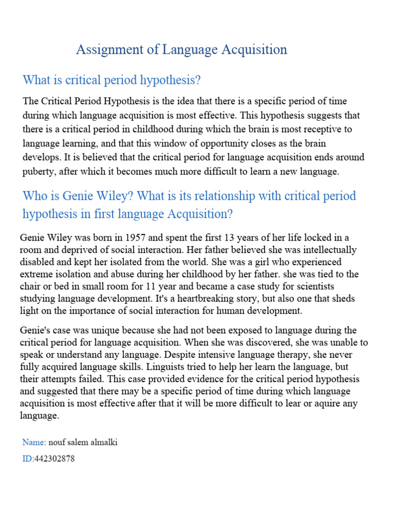 Critical Period in Language Learning | PDF