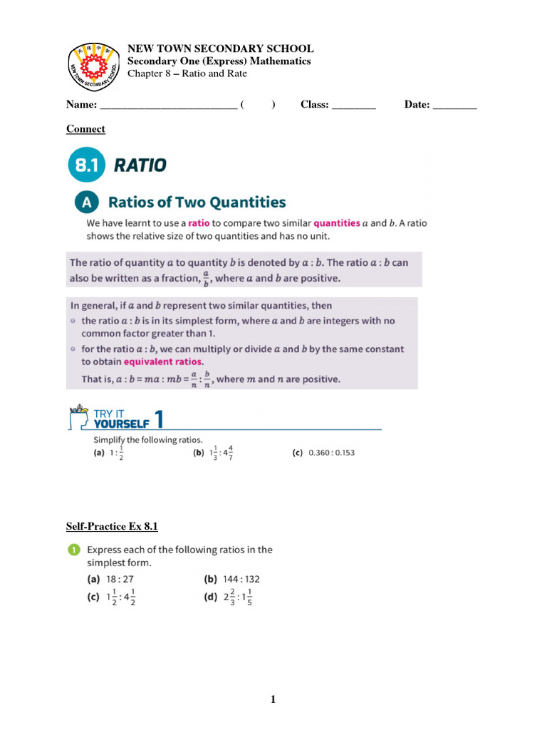 Secondary One Math: Ratio & Rate Guide | PDF