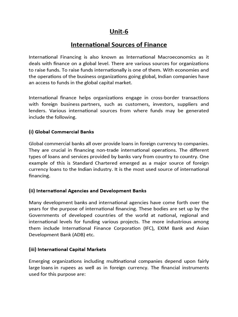 Unit-6 International Sources of Finance | PDF | Bonds (Finance) | Stocks