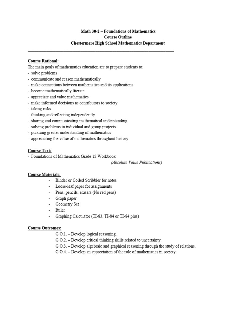 Math 30-2 Course Overview | PDF | Mathematics | Reason