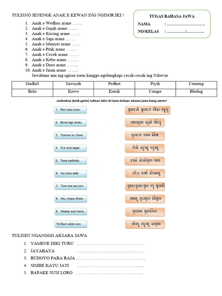 Jeneng Anak Kewan ing Basa Jawa | PDF | Seni & Disiplin Bahasa
