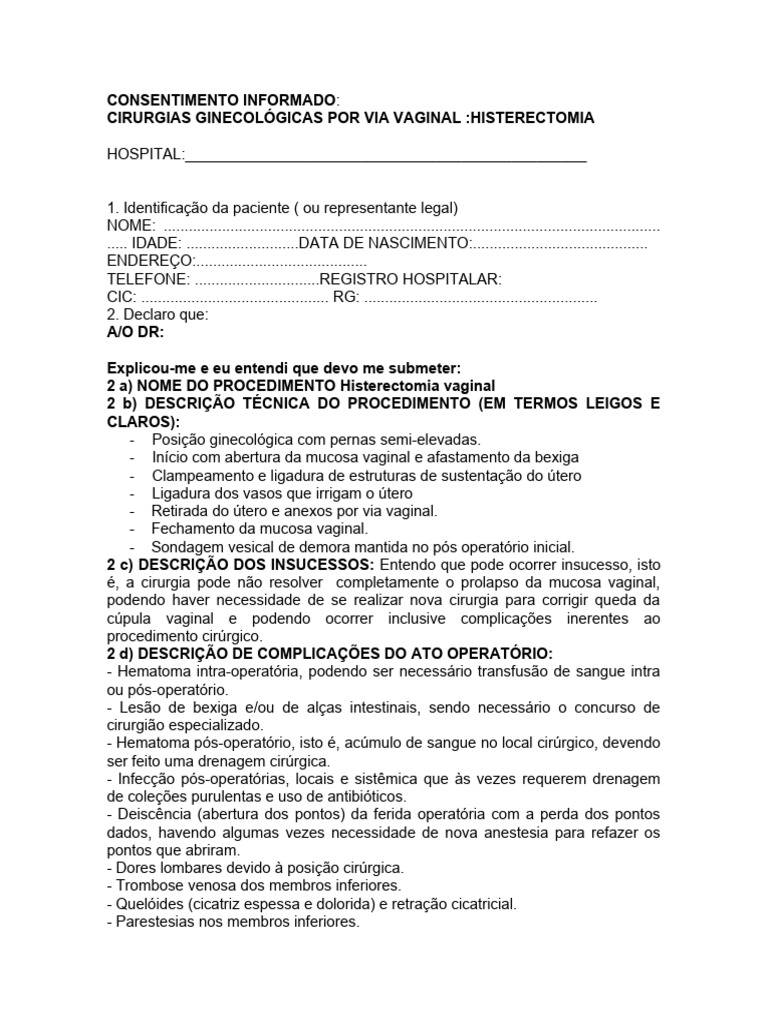 Tcle Ufcspa Histerectomia Vaginal | PDF | Cirurgia | Especialidades médicas