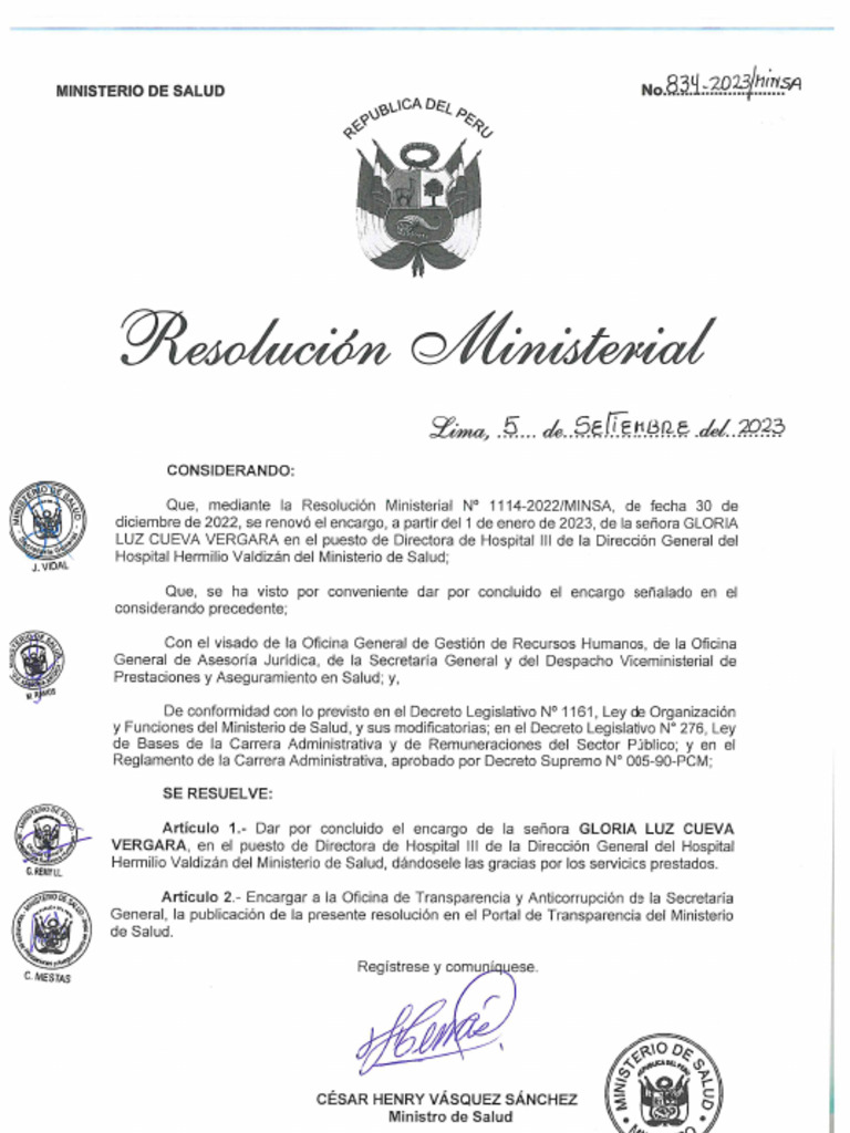 Resolución Ministerial # 834-2023-MINSA | PDF Resolución Ministerial # 834-2023-MINSA | PDF