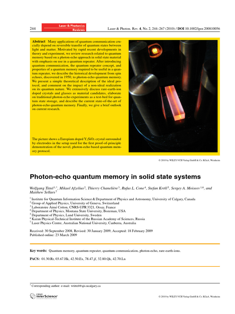 Photon-Echo Quantum Memory in Solid State Systems | PDF | Quantum ...