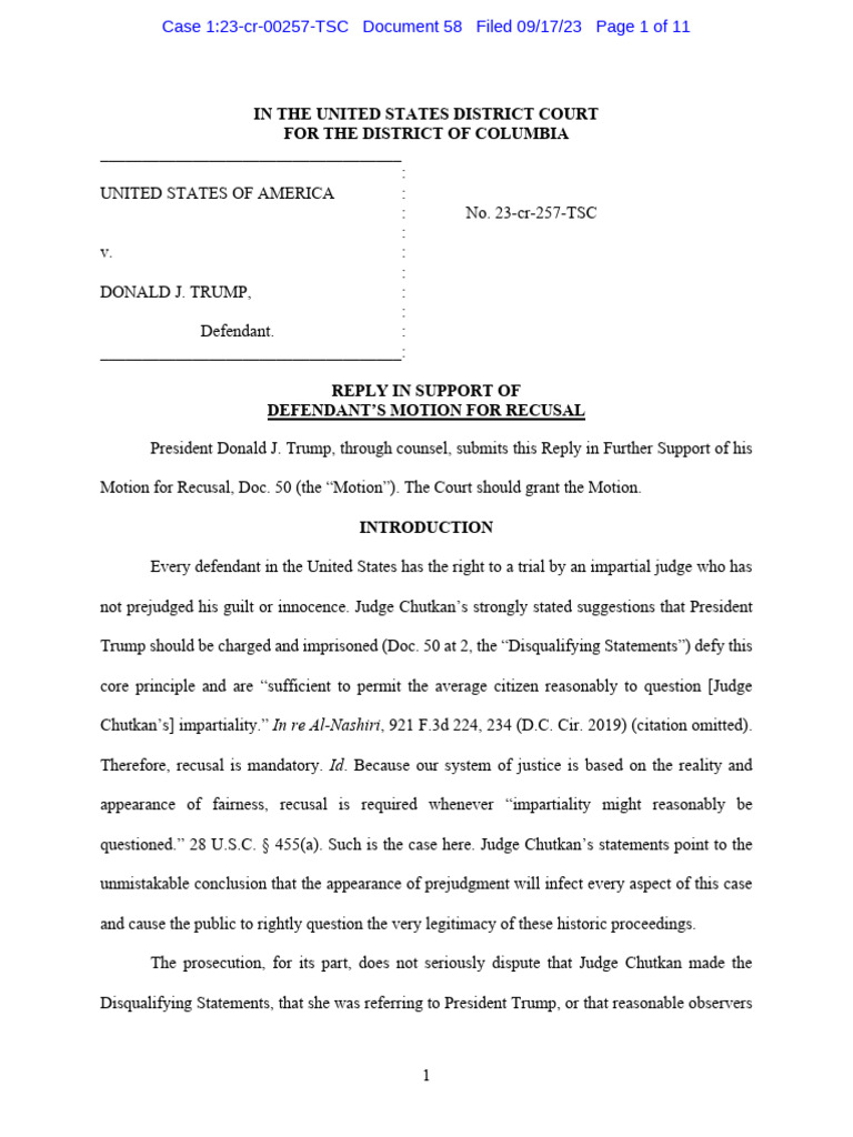 Reply in Response To Motion For Recusal | PDF | Judicial ...