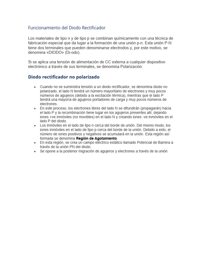 Funcionamiento del Diodo Rectificador | PDF