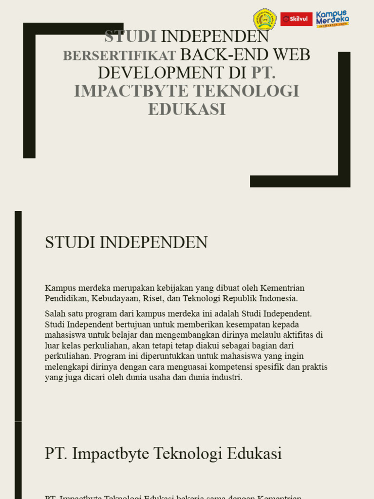 Studi Independen Bersertifikat Back-End Web Development Di PT | PDF
