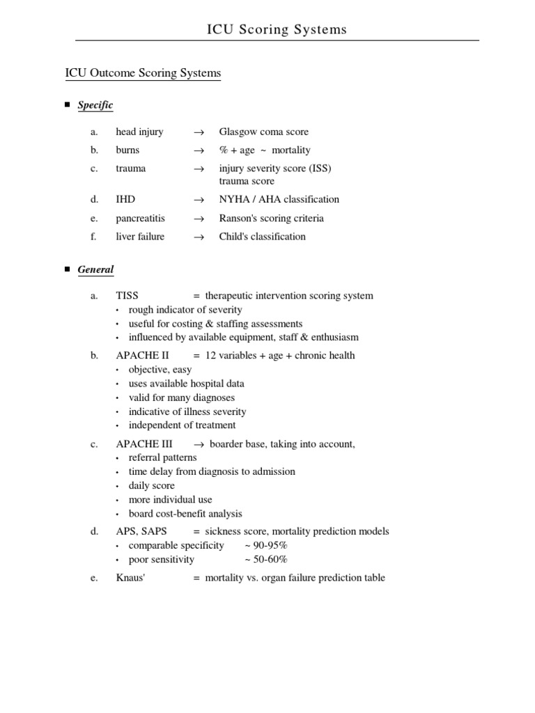 ICU Outcome Scoring Systems | Download Free PDF | Shock (Circulatory ...