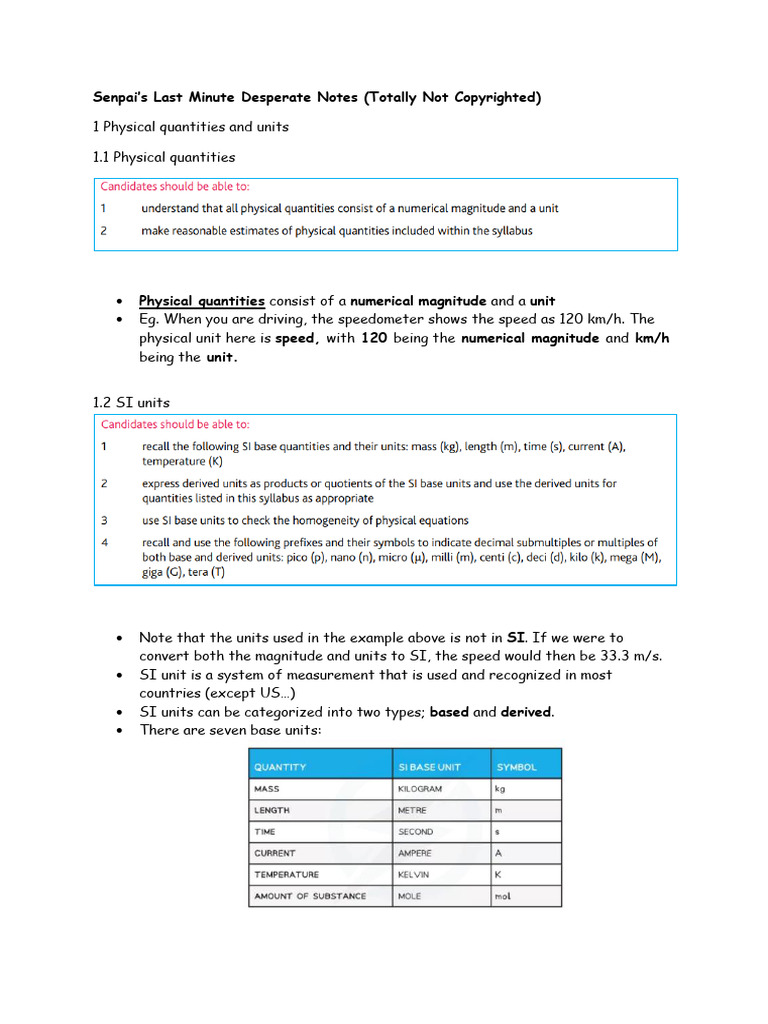 Chapter 1 Physical Quantities and Units | PDF | Uncertainty | Speed